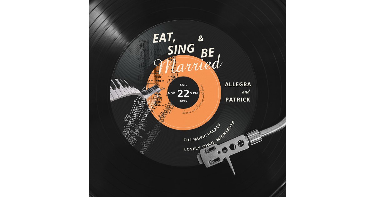Piano Vinyl Music Partitions Themed Black Wedding Invitation | Zazzle