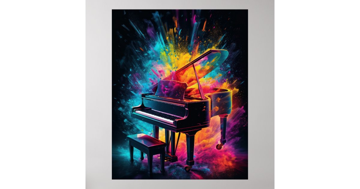 Piano with exploding colors poster | Zazzle