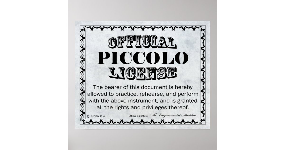 Piccolo License Poster | Zazzle