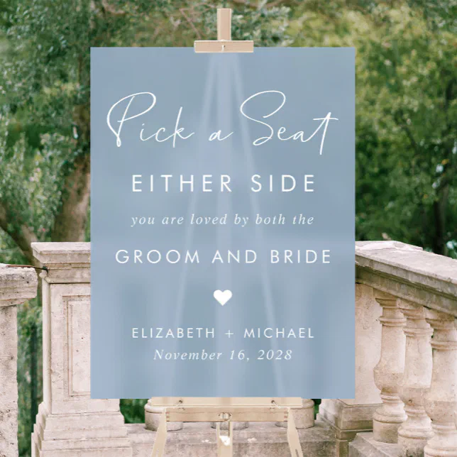 Pick A Seat Either Side Dusty Blue Wedding Seating Acrylic Sign | Zazzle