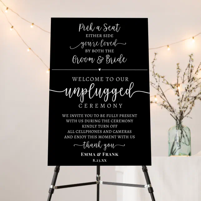 Pick a Seat Unplugged Wedding Ceremony sign | Zazzle