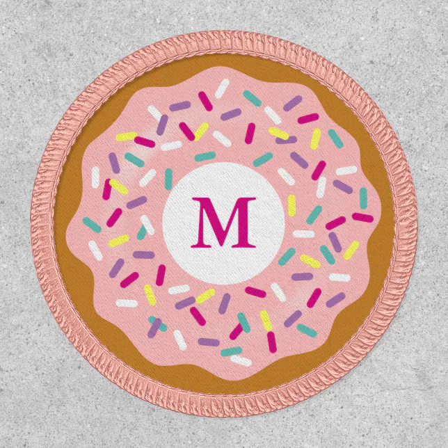 Pick Any Color Monogram Pink Donut Patch | Zazzle