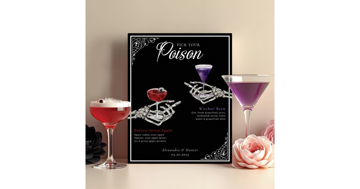 Pick Your Poison Skeleton Wedding Cocktails Drink Poster | Zazzle