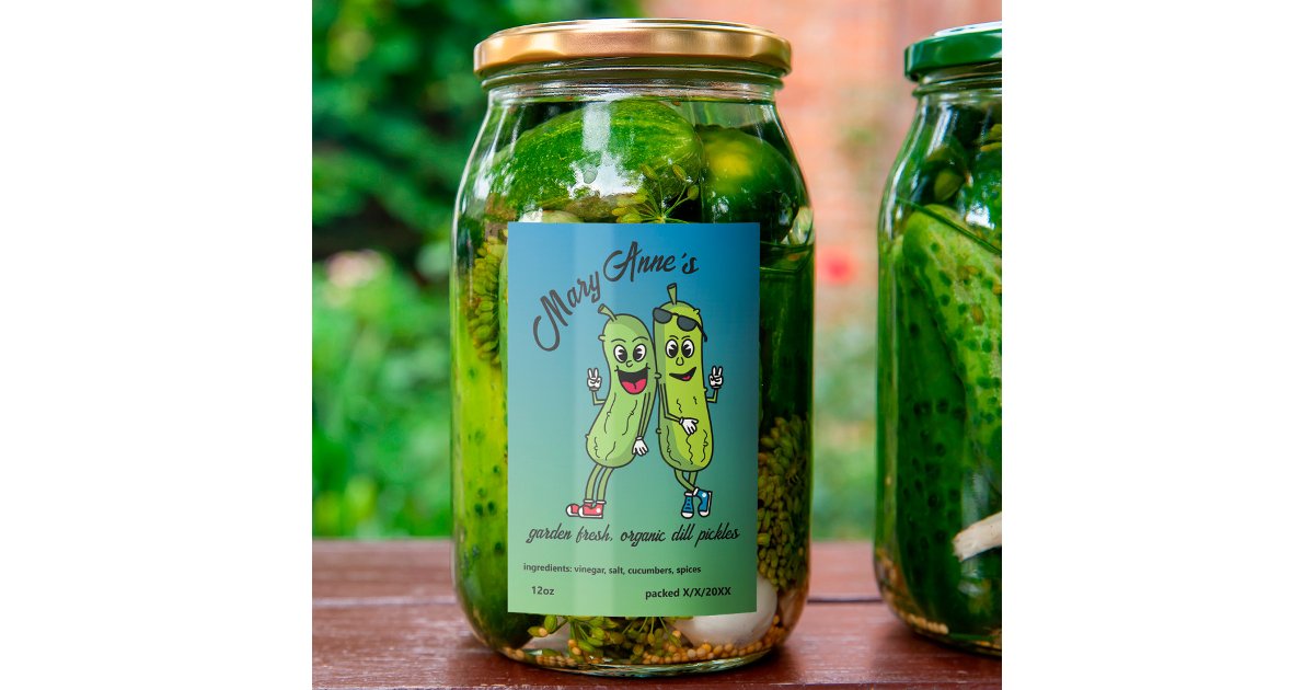 Pickle Pals Funny Cartoon Pickles Food Label | Zazzle