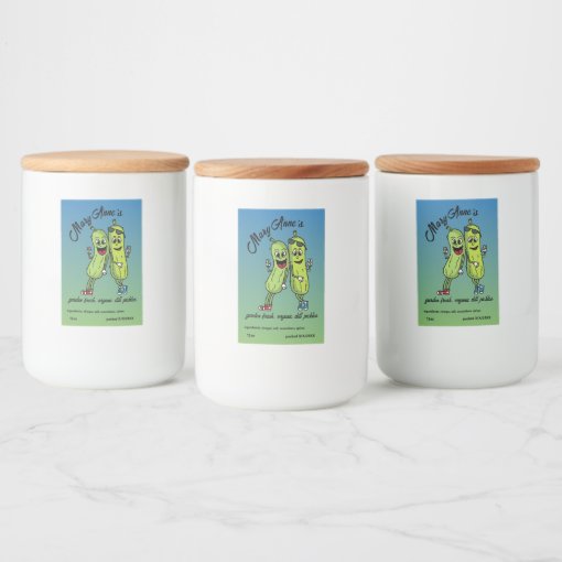 Pickle Pals Funny Cartoon Pickles Food Label | Zazzle