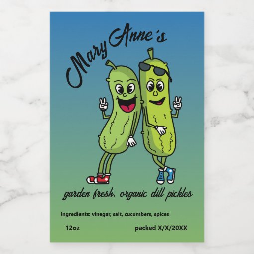 Pickle Pals Funny Cartoon Pickles Food Label | Zazzle
