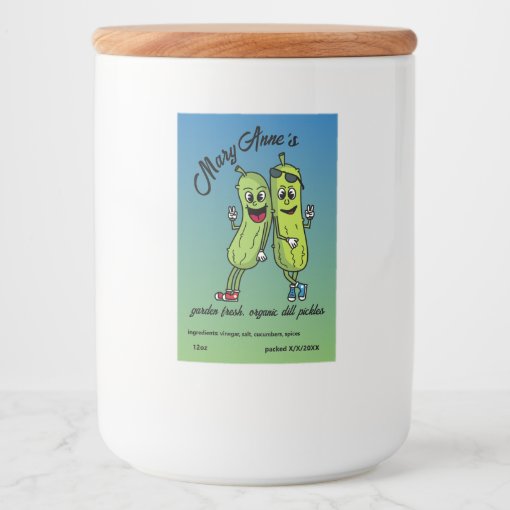 Pickle Pals Funny Cartoon Pickles Food Label | Zazzle
