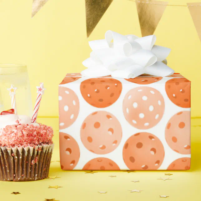 Pickleball Ball, Orange Pickleball Balls on White Wrapping Paper | Zazzle