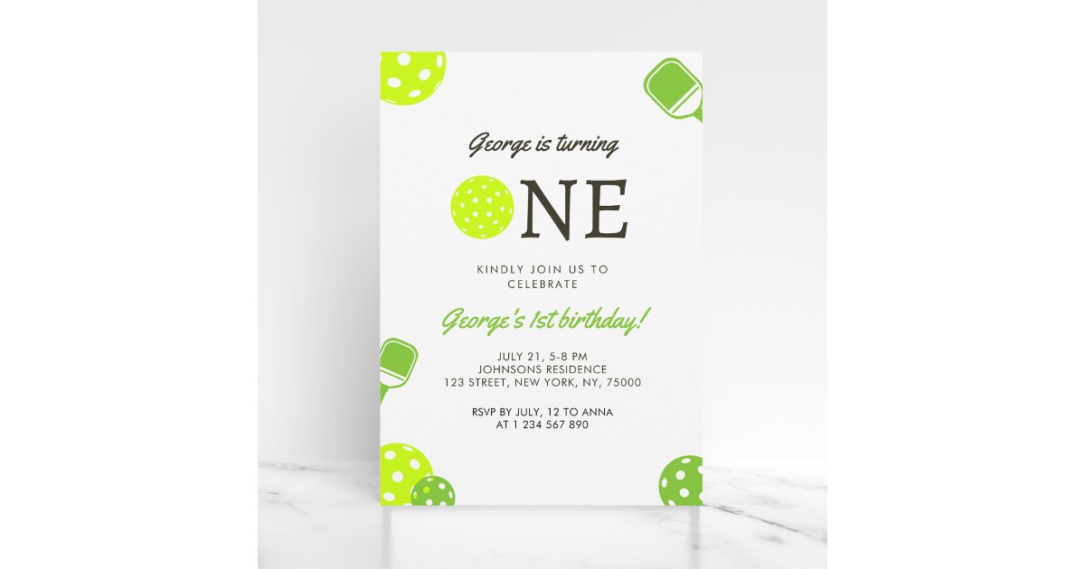 Pickleball Ball Paddle Sports Theme 1st Birthday Save The Date | Zazzle