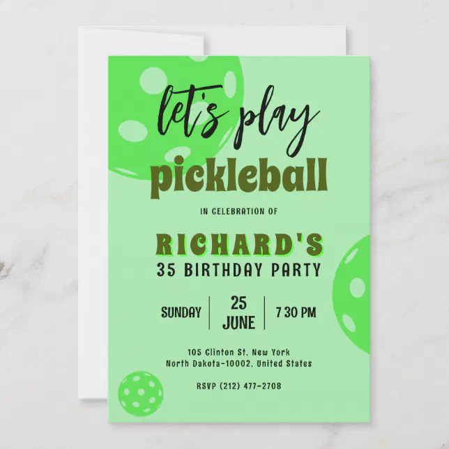 Pickleball Birthday Green Pickleball Sports Party Invitation | Zazzle