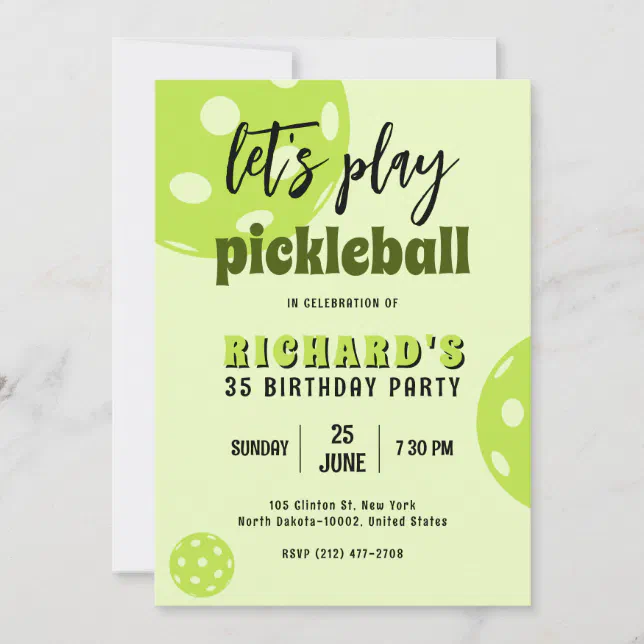 Pickleball Birthday Lime Pickleball Sports Party Invitation | Zazzle