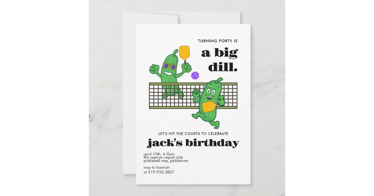 Pickleball Birthday, Pickle Ball Invite, 40th Invitation | Zazzle