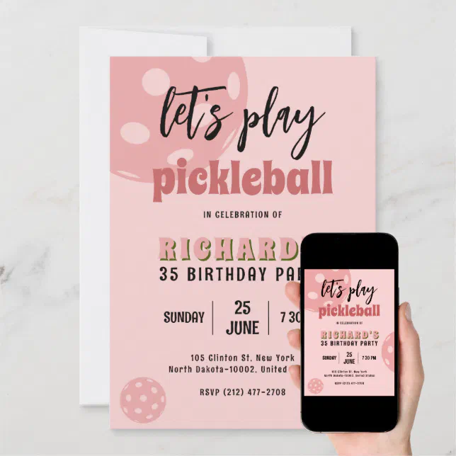 Pickleball Birthday Pickleball Pink Sports Party Invitation | Zazzle