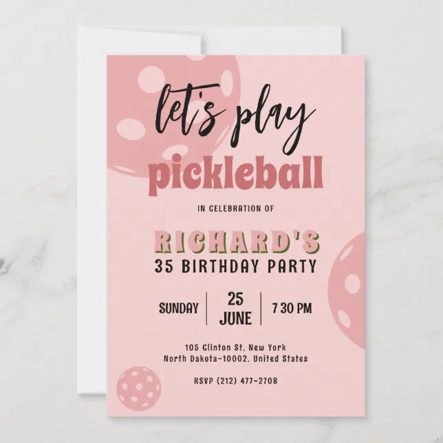 Pickleball Birthday Pickleball Pink Sports Party Invitation | Zazzle