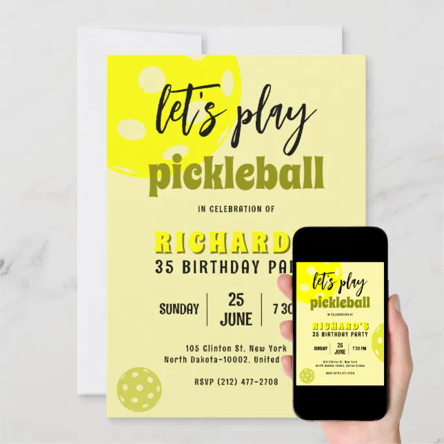 Pickleball Birthday Yellow Pickleball Sports Party Invitation | Zazzle