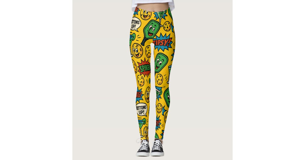 Pickleball Bottoms Up! Smiley Ball Court Leggings | Zazzle