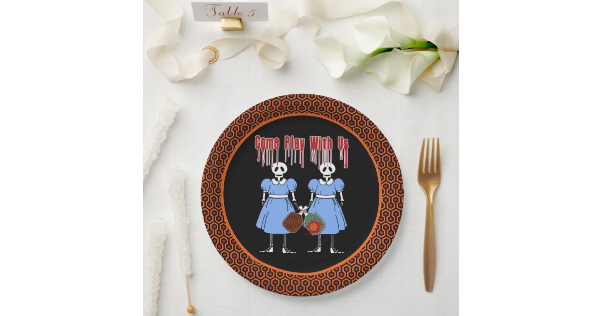 Pickleball Come Play with Us Horror Movie Twins Paper Plates | Zazzle