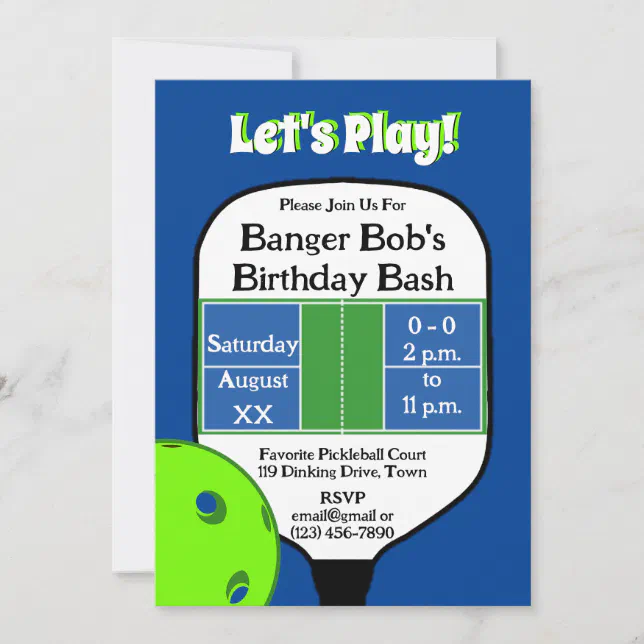 Pickleball Court Birthday Party Blue Green Photo Invitation | Zazzle