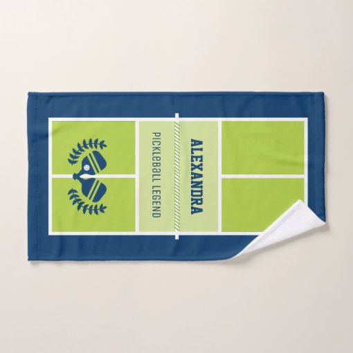 Pickleball court with custom text and background hand towel | Zazzle