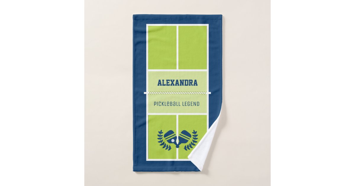 Pickleball court with custom text and background hand towel | Zazzle
