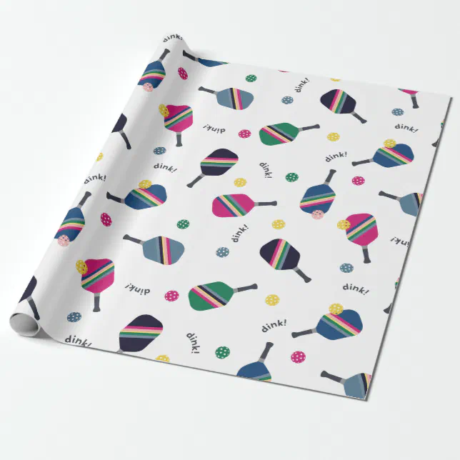 Pickleball Fun Striped Paddles Dink Wrapping Paper | Zazzle