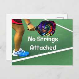 Pickleball Funny No Strings Attached Postcard | Zazzle