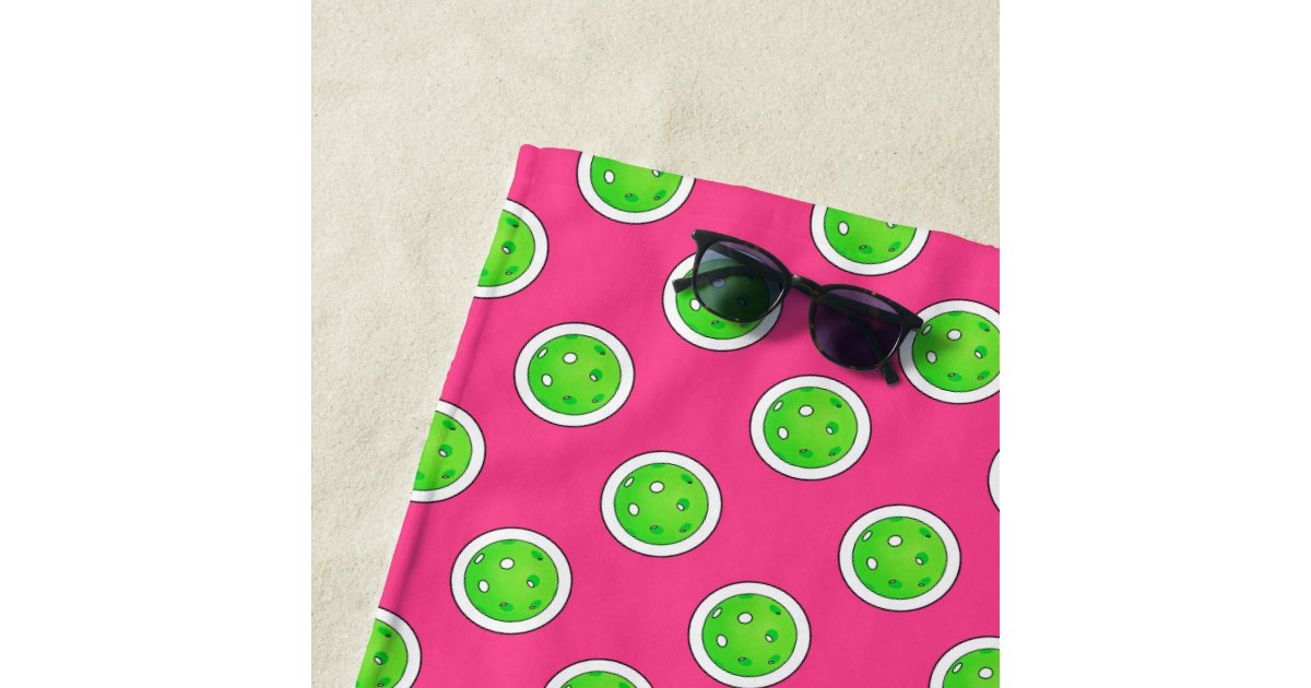 Pickleball Green Pickleballs Polka Dots Hot Pink Beach Towel | Zazzle