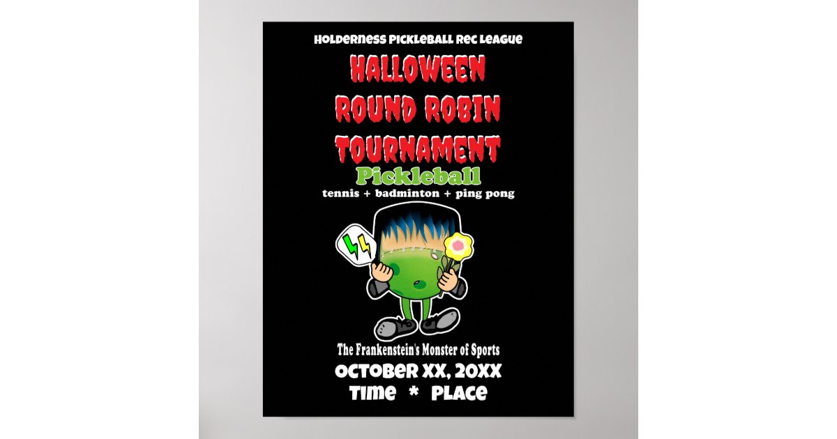 Pickleball Halloween Party Frankenstein's Monster Poster | Zazzle