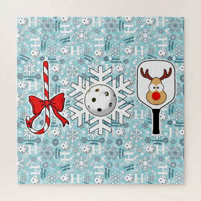 Pickleball Joy Christmas Ho Ho Ho Snowballs Blue Jigsaw Puzzle | Zazzle