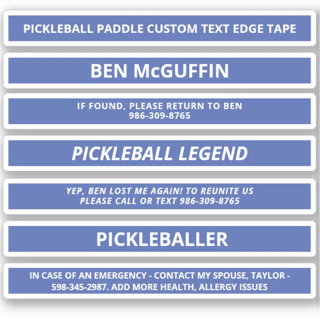 Pickleball Paddle Edge Tape Custom Name ICE Blue Sticker | Zazzle