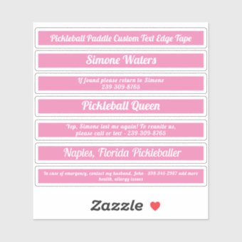 Pickleball Paddle Edge Tape Custom Text Pink White Sticker | Zazzle