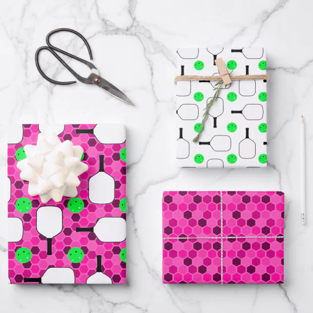 Pickleball Paddle - Magenta Honeycomb Hexagons Wrapping Paper Sheets ...