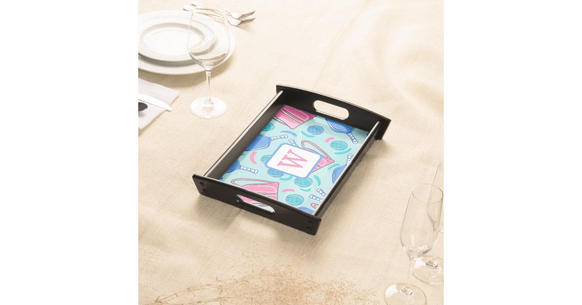 Pickleball Paddles and Balls Blue Preppy Initial Serving Tray | Zazzle