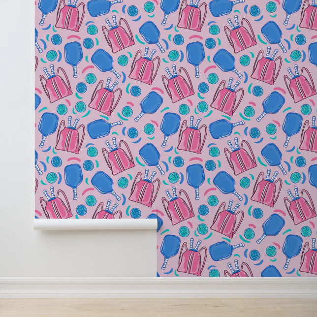 Pickleball Paddles and Balls Pink Preppy Wallpaper | Zazzle