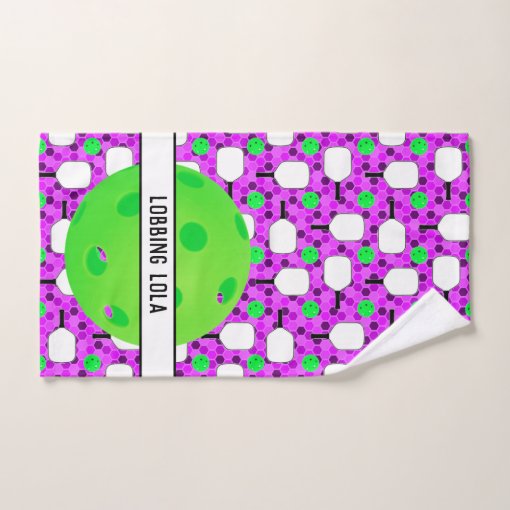 Pickleball Paddles Personalized Purple Honeycomb Hand Towel | Zazzle