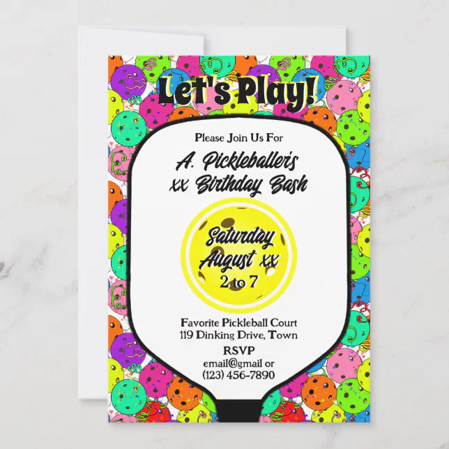 Pickleball Party Balloons Confetti Yellow Photo Invitation | Zazzle