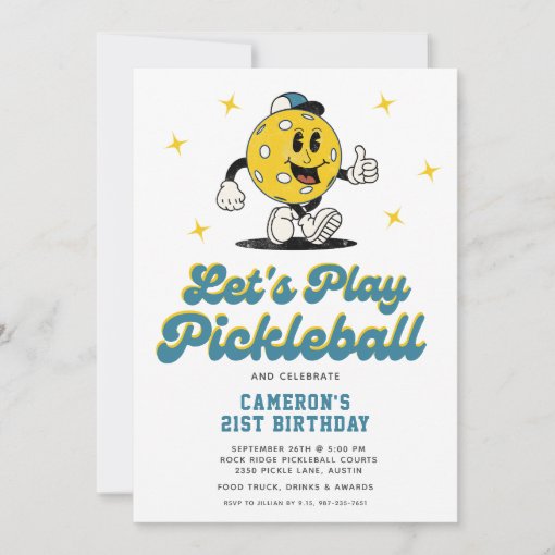 Pickleball Party Funny Pickleball Cartoon Mascot Invitation | Zazzle