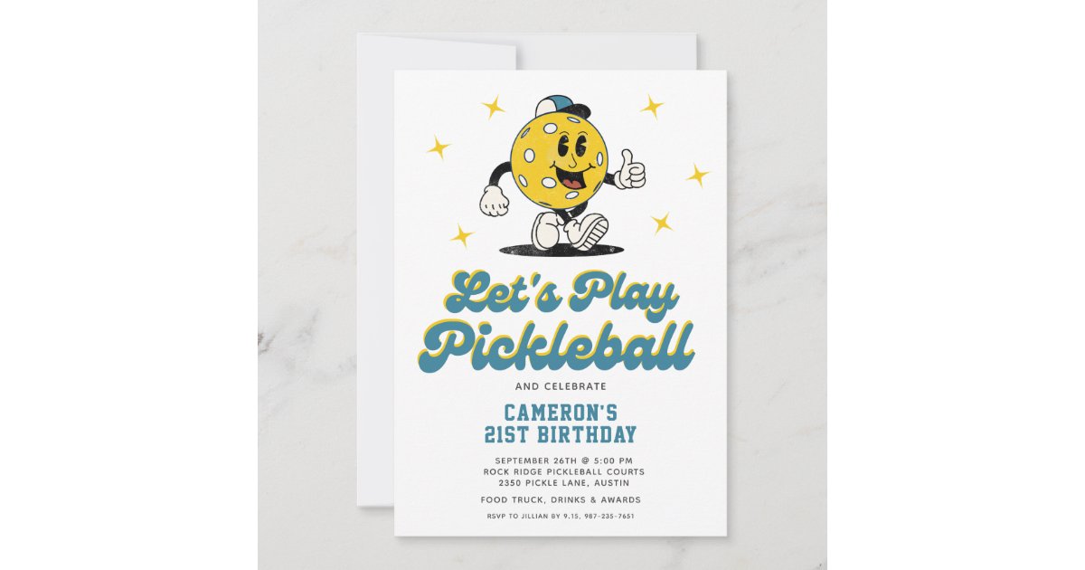Pickleball Party Funny Pickleball Cartoon Mascot Invitation | Zazzle
