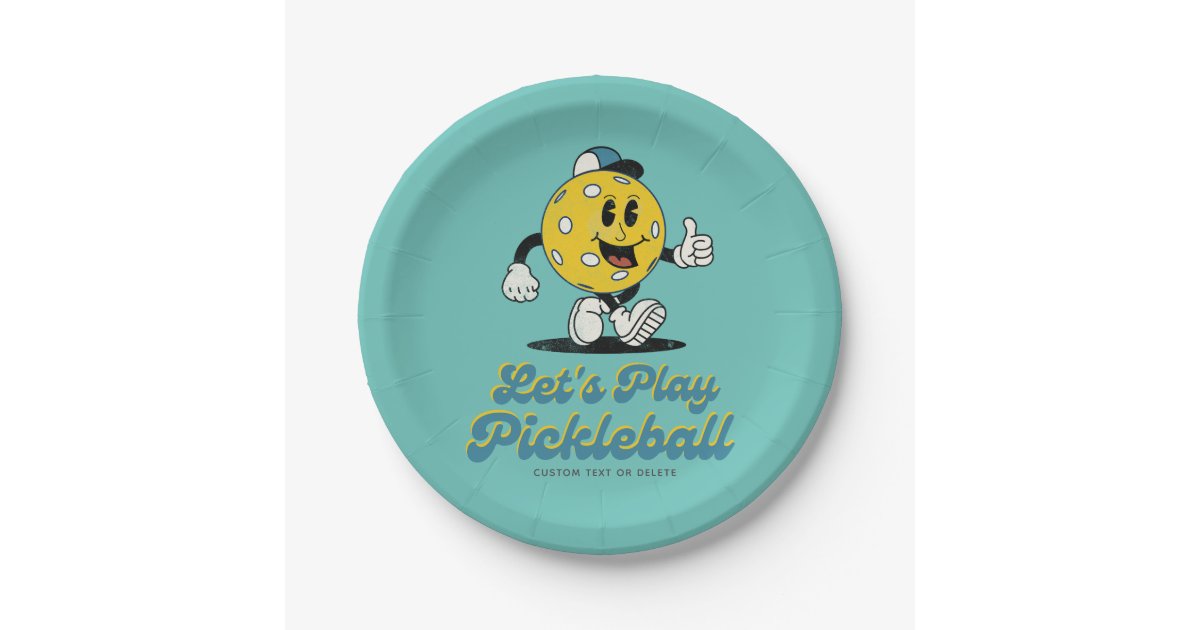 Pickleball Party Funny Pickleball Cartoon Mascot Paper Plates | Zazzle