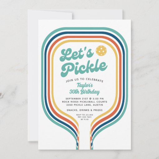 Pickleball Party Let's Pickle Retro Rainbow Stripe Invitation | Zazzle