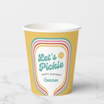 Pickleball Party Let's Pickle Retro Rainbow Stripe Paper Cups | Zazzle