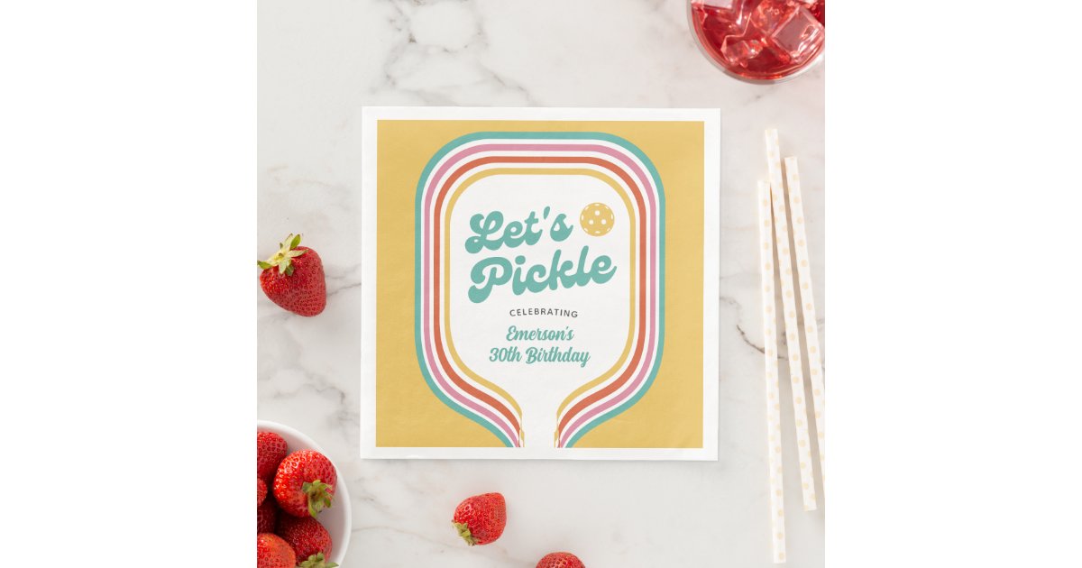 Pickleball Party Let's Pickle Retro Rainbow Stripe Paper Dinner Napkins ...
