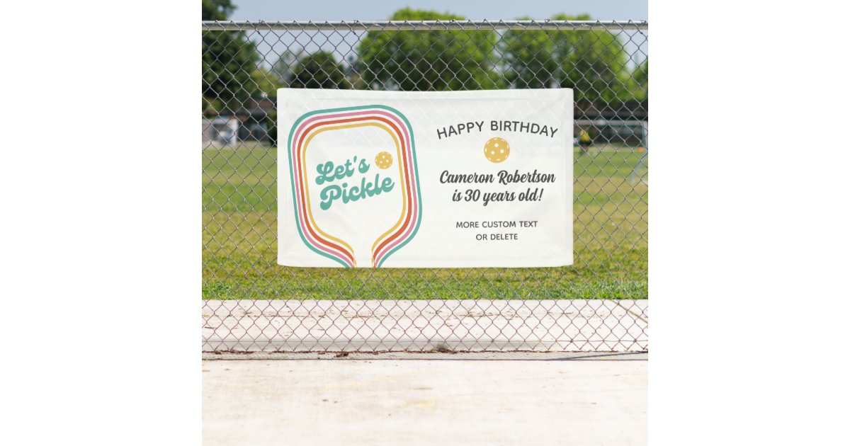 Pickleball Party Let's Pickle Retro Stripe Custom Banner | Zazzle