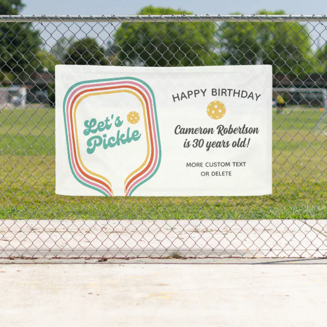 Pickleball Party Let's Pickle Retro Stripe Custom Banner | Zazzle