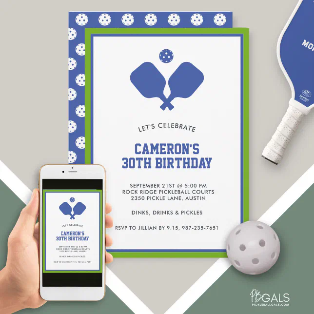 Pickleball Party Paddles Blue Green Custom Invitation | Zazzle