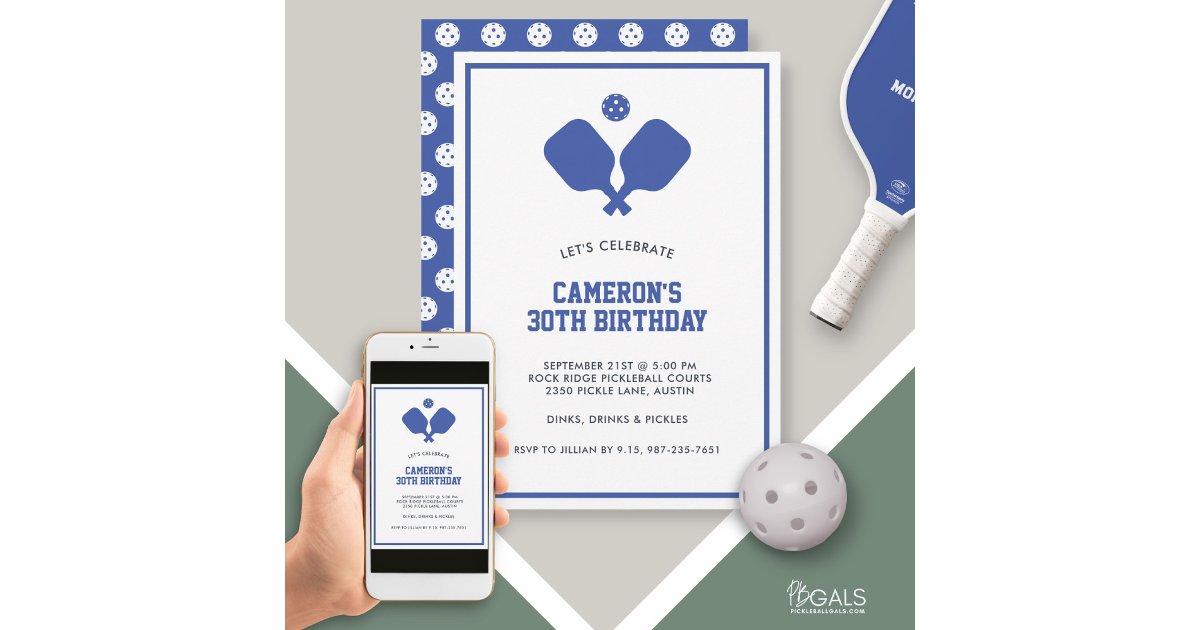 Pickleball Party Paddles Blue White Custom Invitation | Zazzle