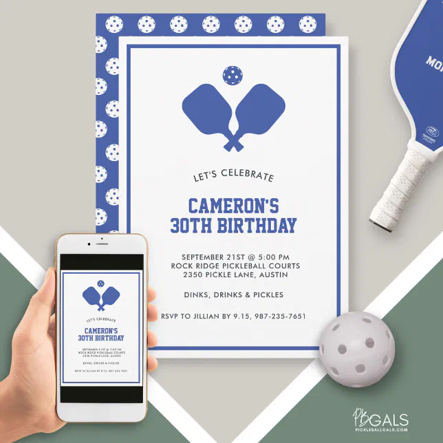 Pickleball Party Paddles Blue White Custom Invitation | Zazzle