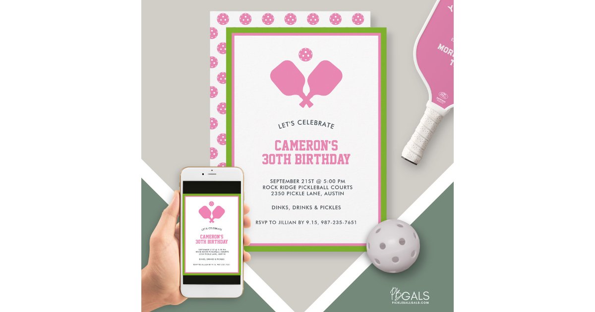 Pickleball Party Paddles Pink Green Custom Invitation | Zazzle