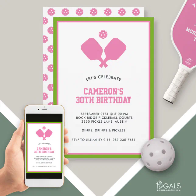 Pickleball Party Paddles Pink Green Custom Invitation | Zazzle