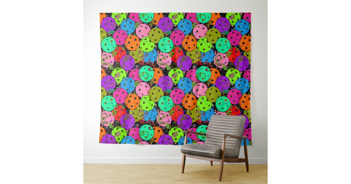 Pickleball Party Pickleball Balloons on Black Tapestry | Zazzle
